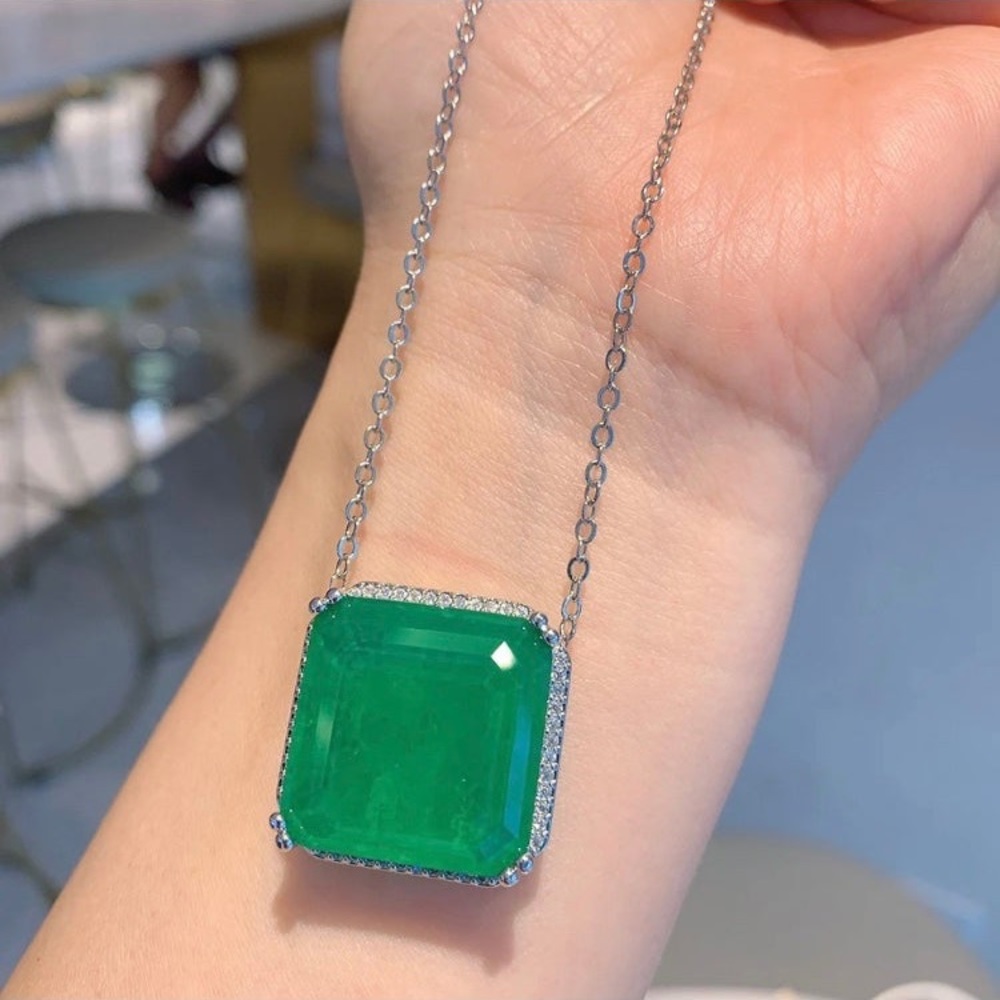 Gorgeous 4ct Emerald Square Cut Pendant Silver Plated… - Gem